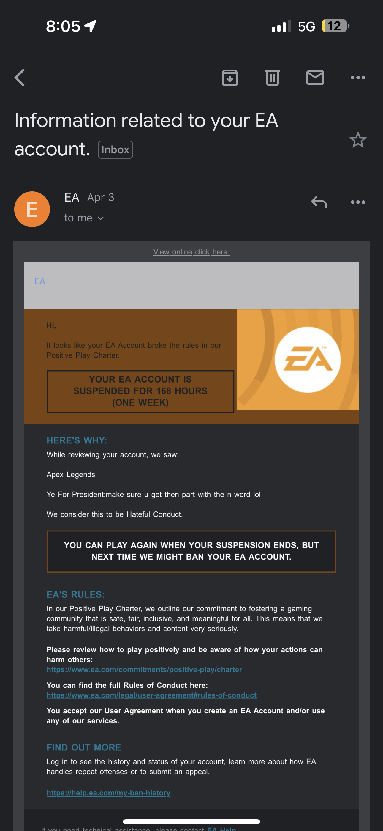 Account banned | EA Forums - 5658043