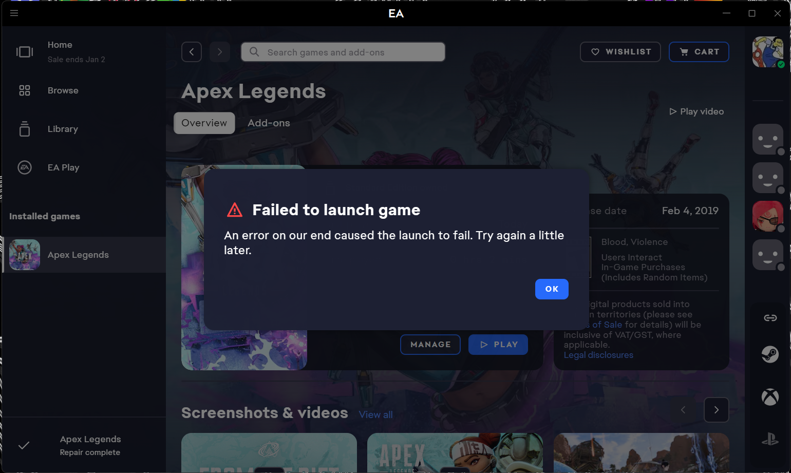 Can't open the game on Steam and EA app, impossible to install on Epic | EA Forums - 5778399