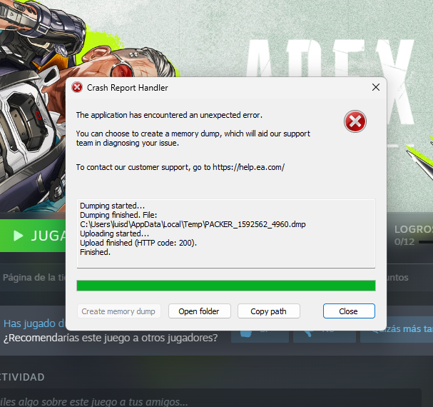 ACCESS_VIOLATION APEX CRASH ExceptionCode: c0000005 (Access violation). | EA Forums - 12104012