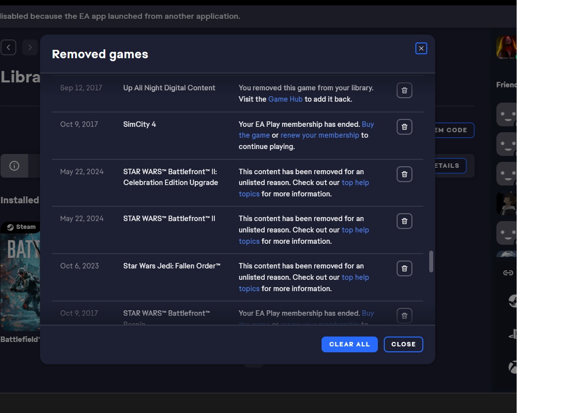 Re: Why does the EA app display "Games have been removed from your ...
