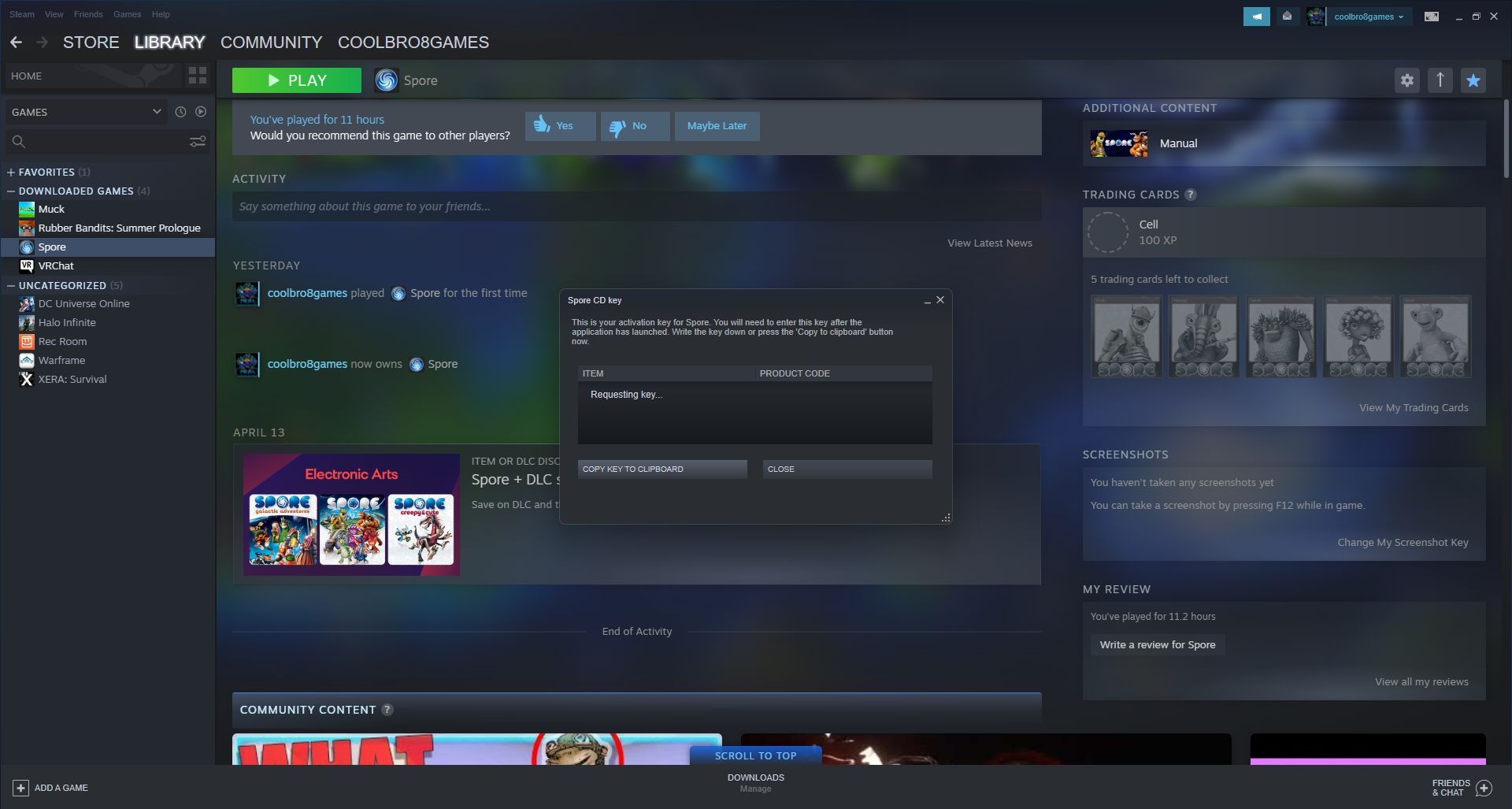 Why is steam stuck at requesting key when i try to find the cd key for ...