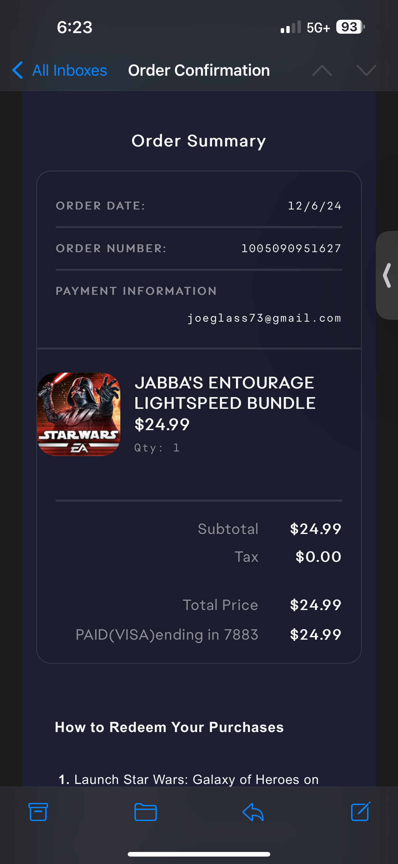 Jabba lightspeed bundle purchased and not received | EA Forums - 5037041