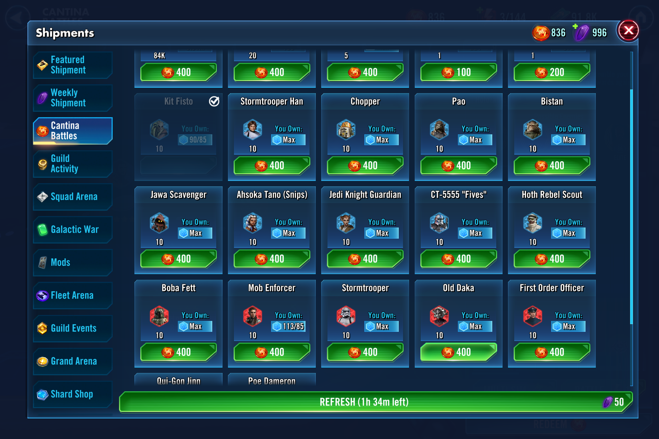 Embo not farmable in Cantina Battle Shipments | EA Forums - 4960579