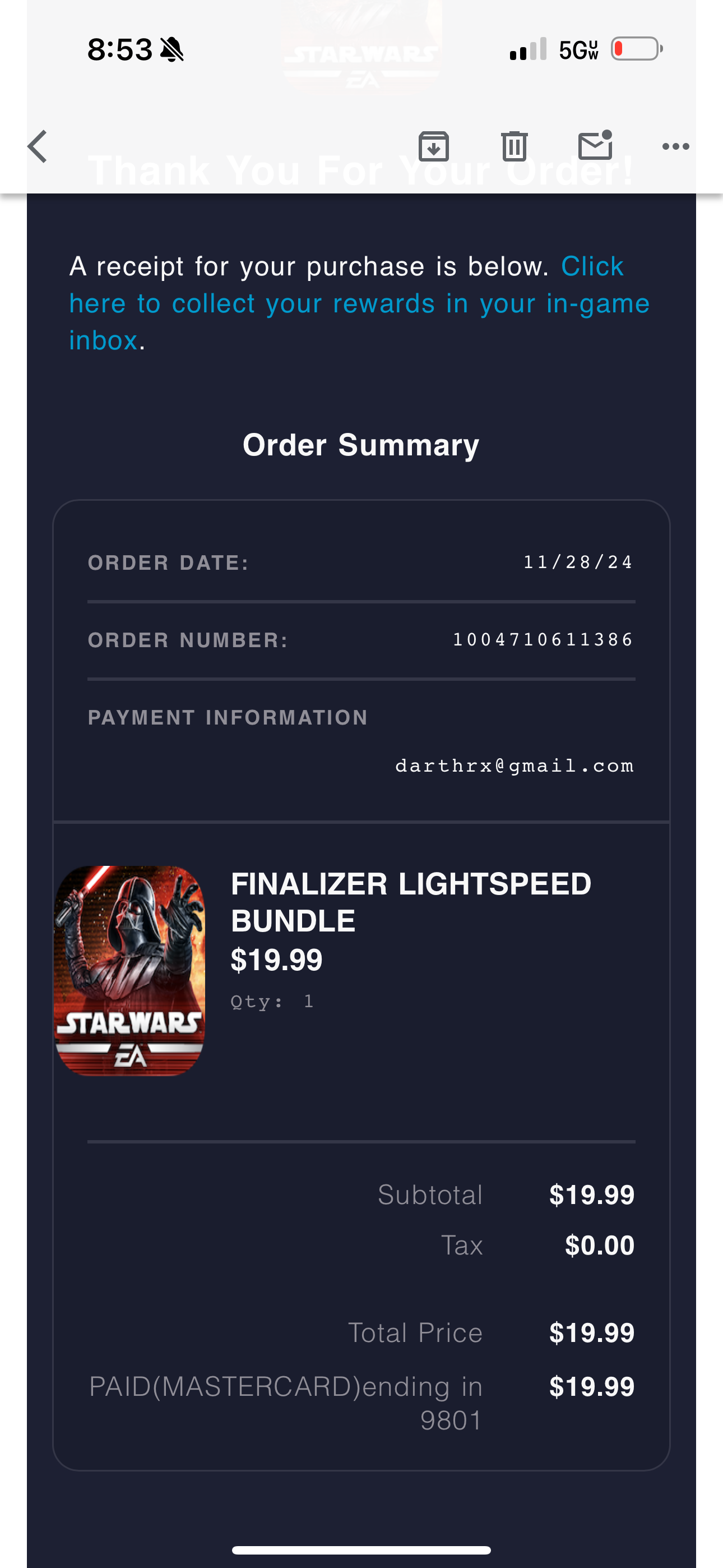 Didn’t receive “Finalizer” LSB bundle | EA Forums - 5029346