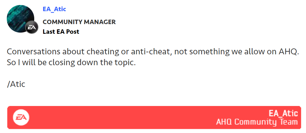 I guess we're not allowed to talk about cheating or anti-cheat | EA ...