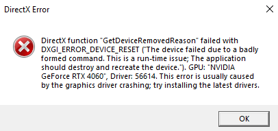 Crash Directx Error GetDeviceRemovedReason | EA Forums - 7069161