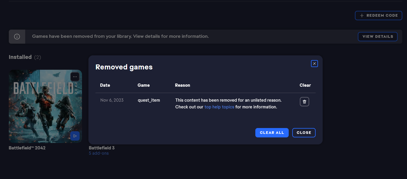 Re: Why does the EA app display "Games have been removed from your ...