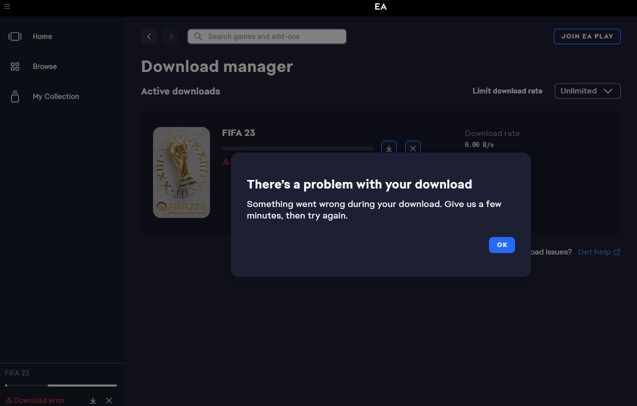 EA App is not starting download and giving error after time calculation | EA Forums - 7622700