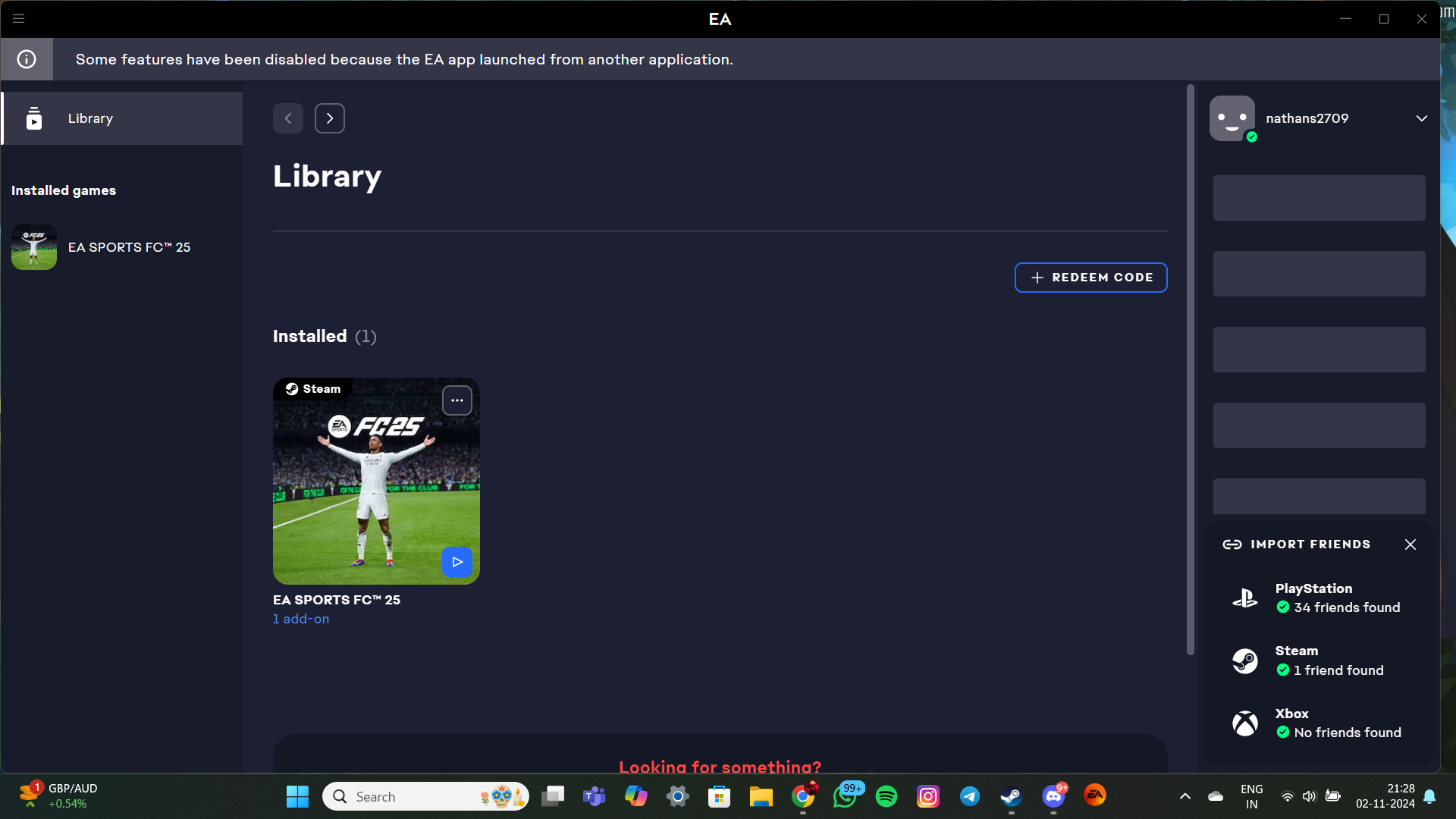 Some features have been disabled because the EA app launched from another applic | EA Forums ...