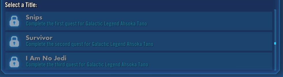 Missing Titles from completing Ahsoka Tano Journey Requirements | EA Forums - 11890034