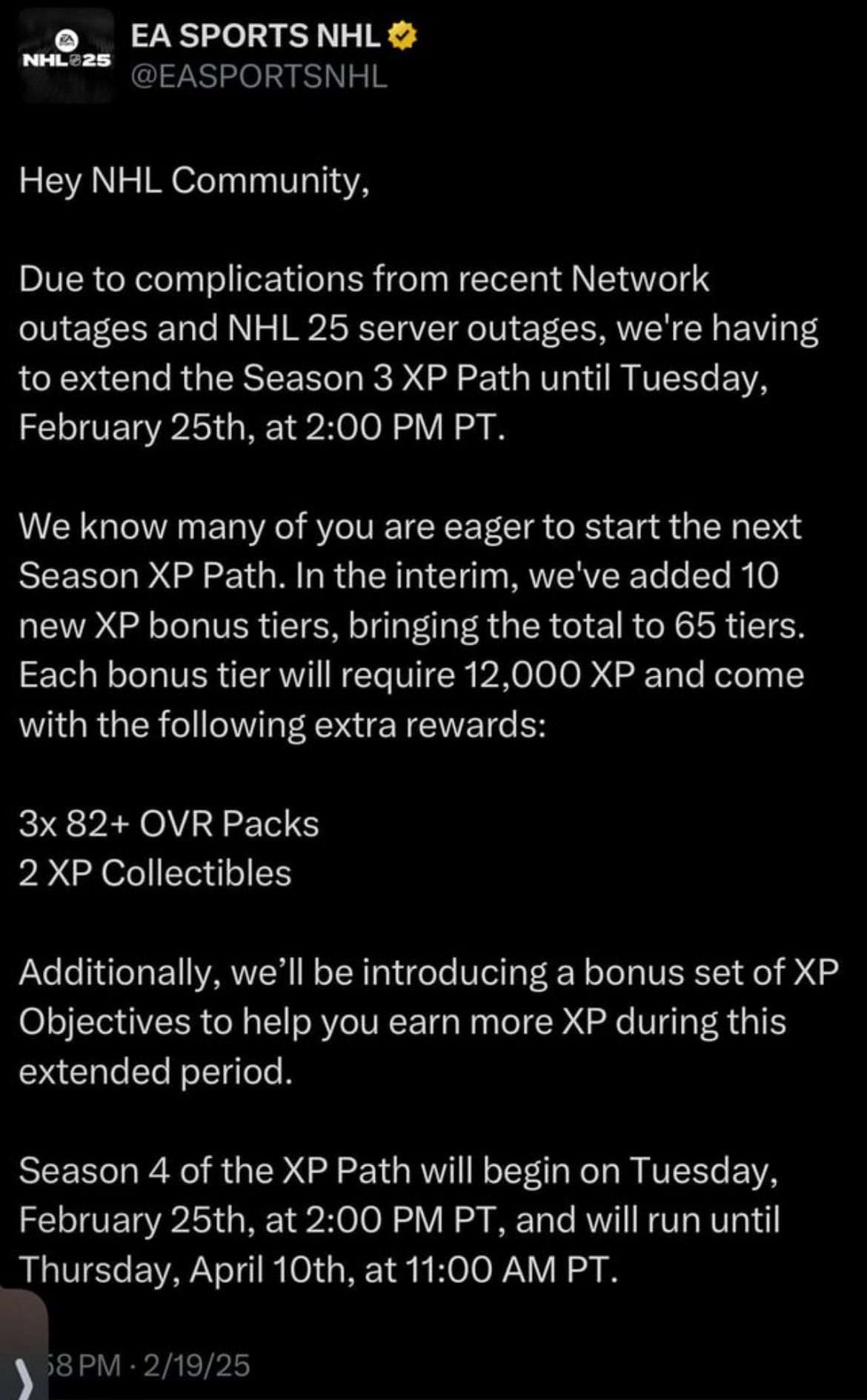 Can we get some info on the Season 4 delay and additional xp path? | EA Forums - 11913912