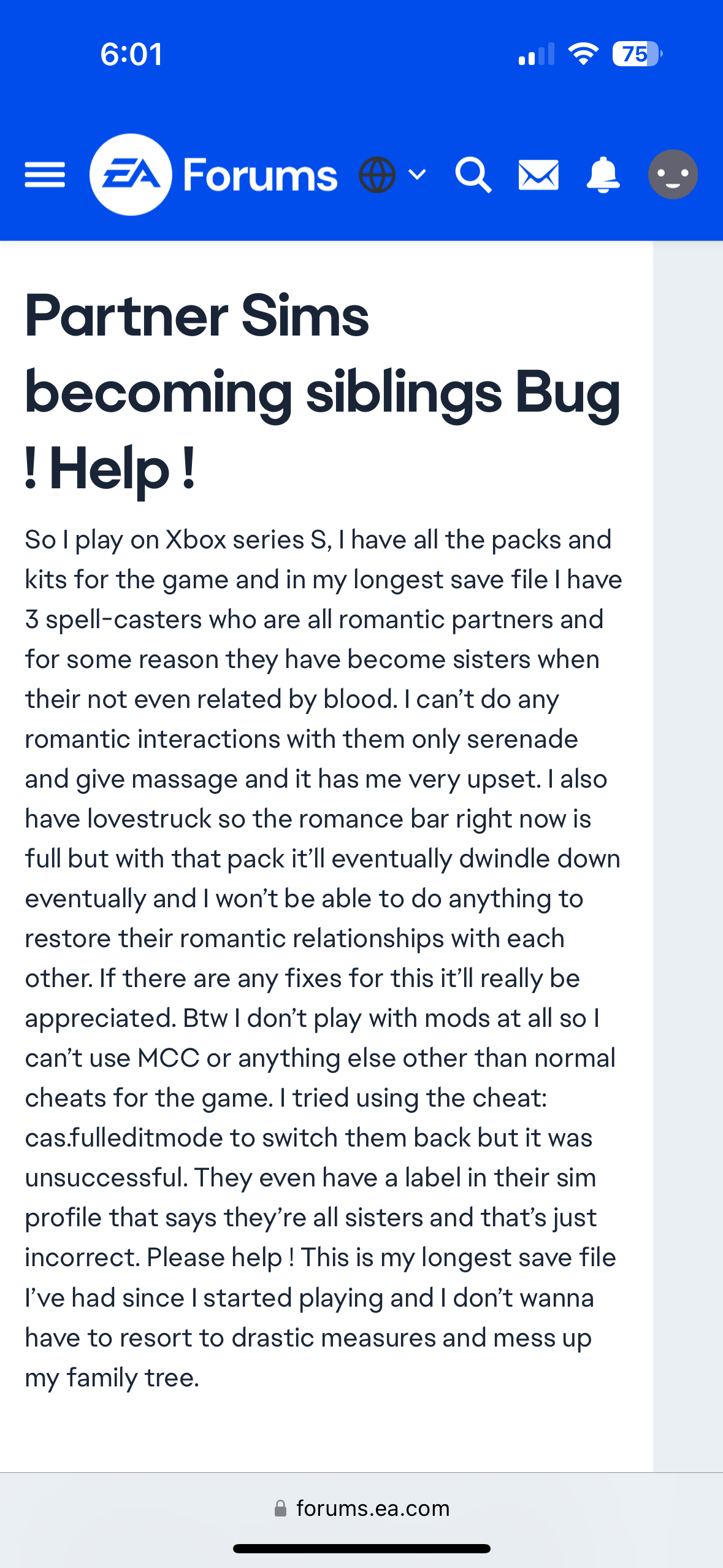 Partnered sims becoming siblings bug !!! Help !!! Urgent !!!! | EA ...